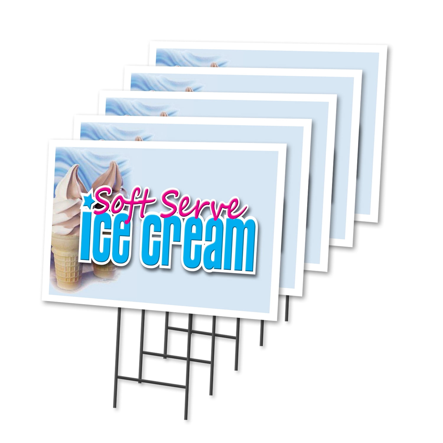 SOFT SERVE ICE CREAM 5 Pack Of 18" x 24" Yard Sign & Stake outdoor ...