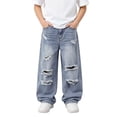 SOFTCCLO Boys Jeans Washed Design American Ripped Straight Loose Denim ...