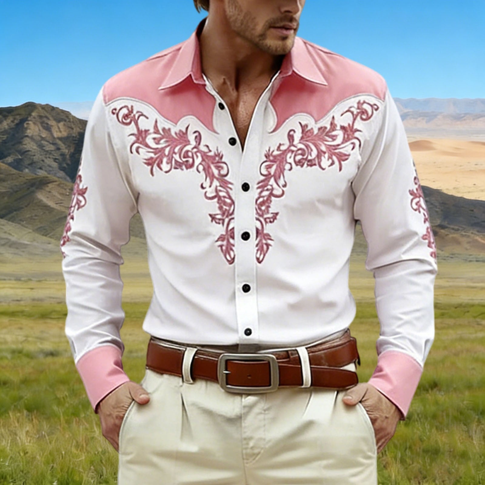 SOFTCCLO Mens Shirts Carnival Printed Long Sleeve Button Lapel Top ...