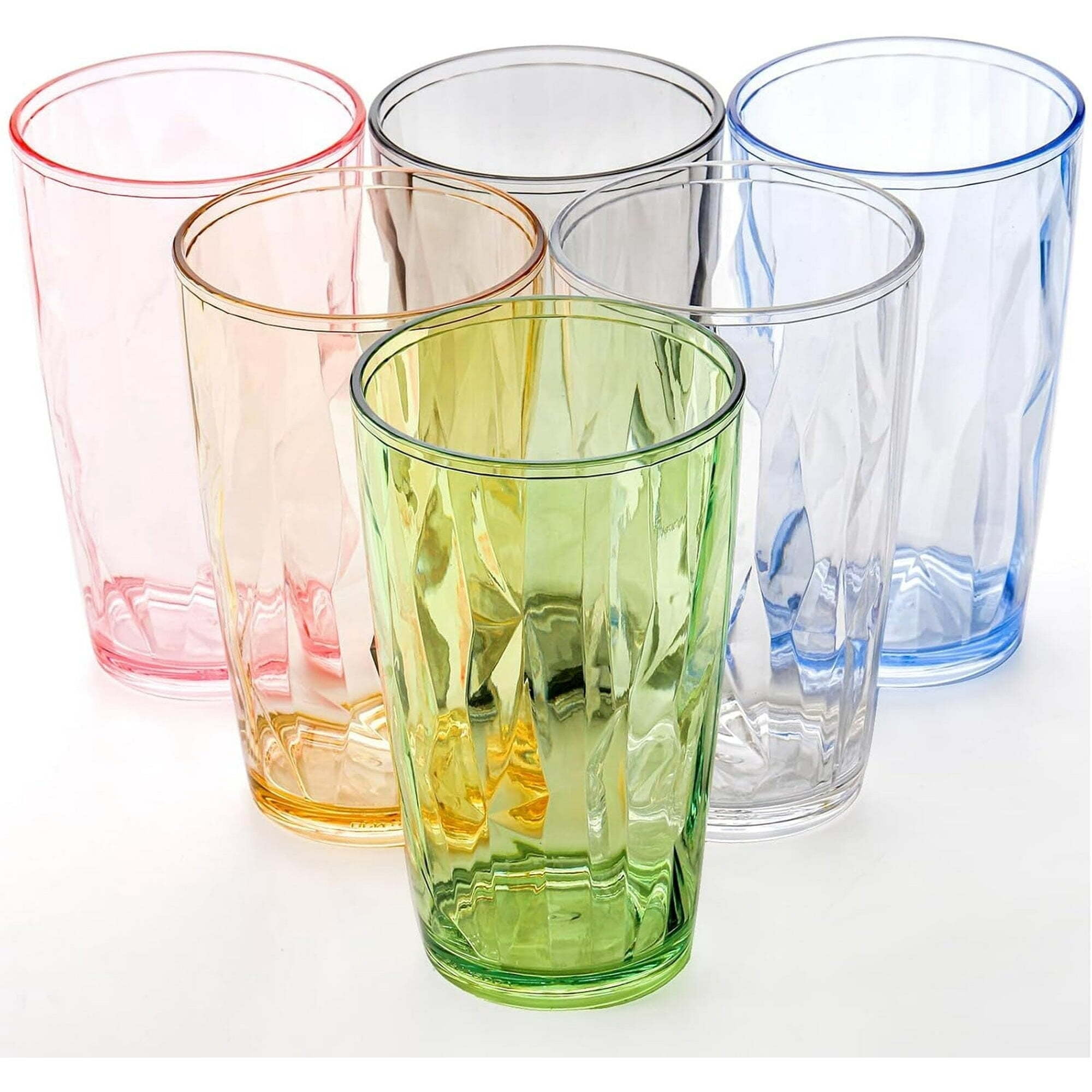 SOFTGAS 16oz Coloful Acrylic Glasses Drinkware (Set of 6), Hammered ...