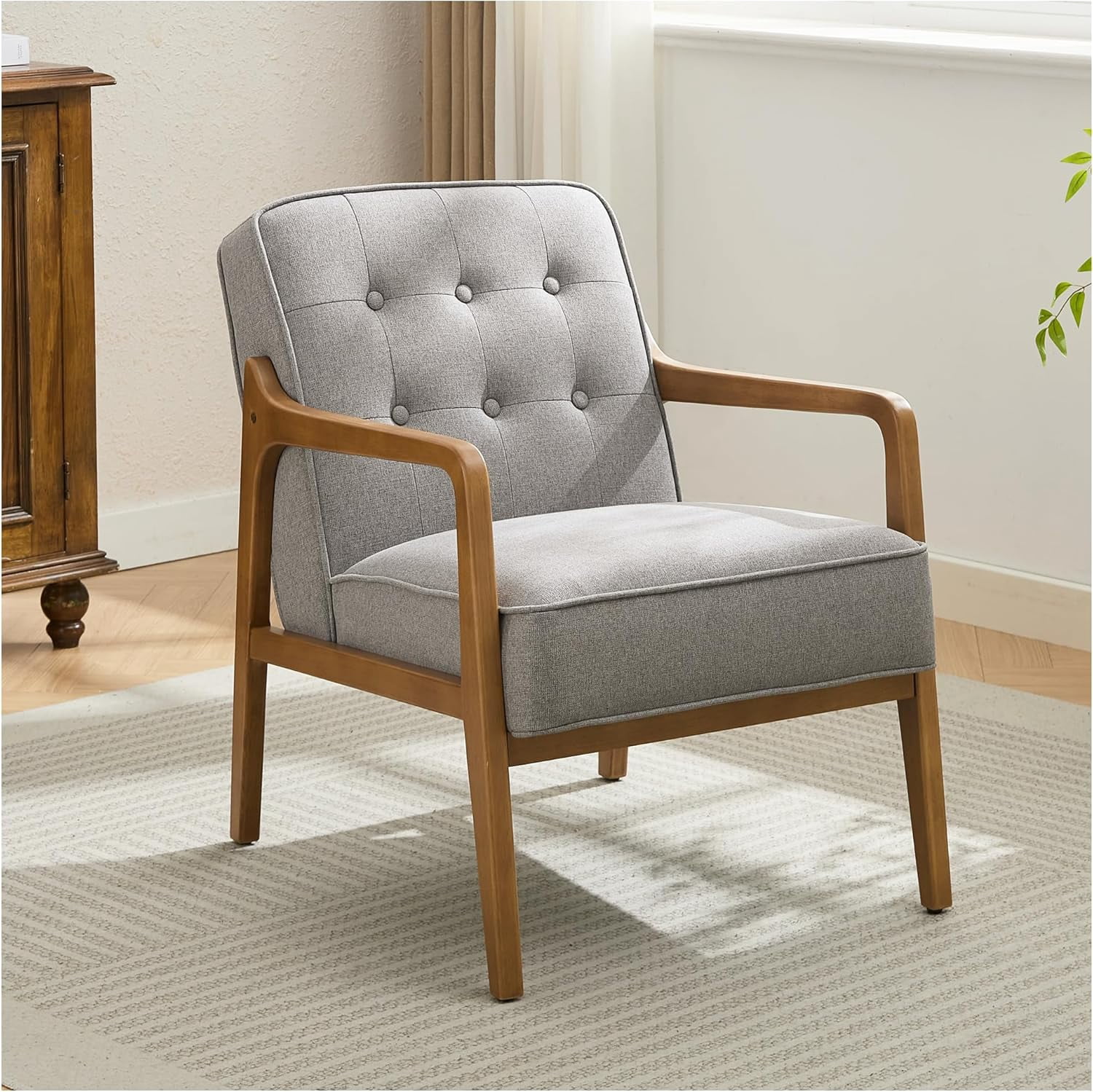SOFTHIOIN Linen Accent Chair, Mid Century Modern Chair for Living Room ...