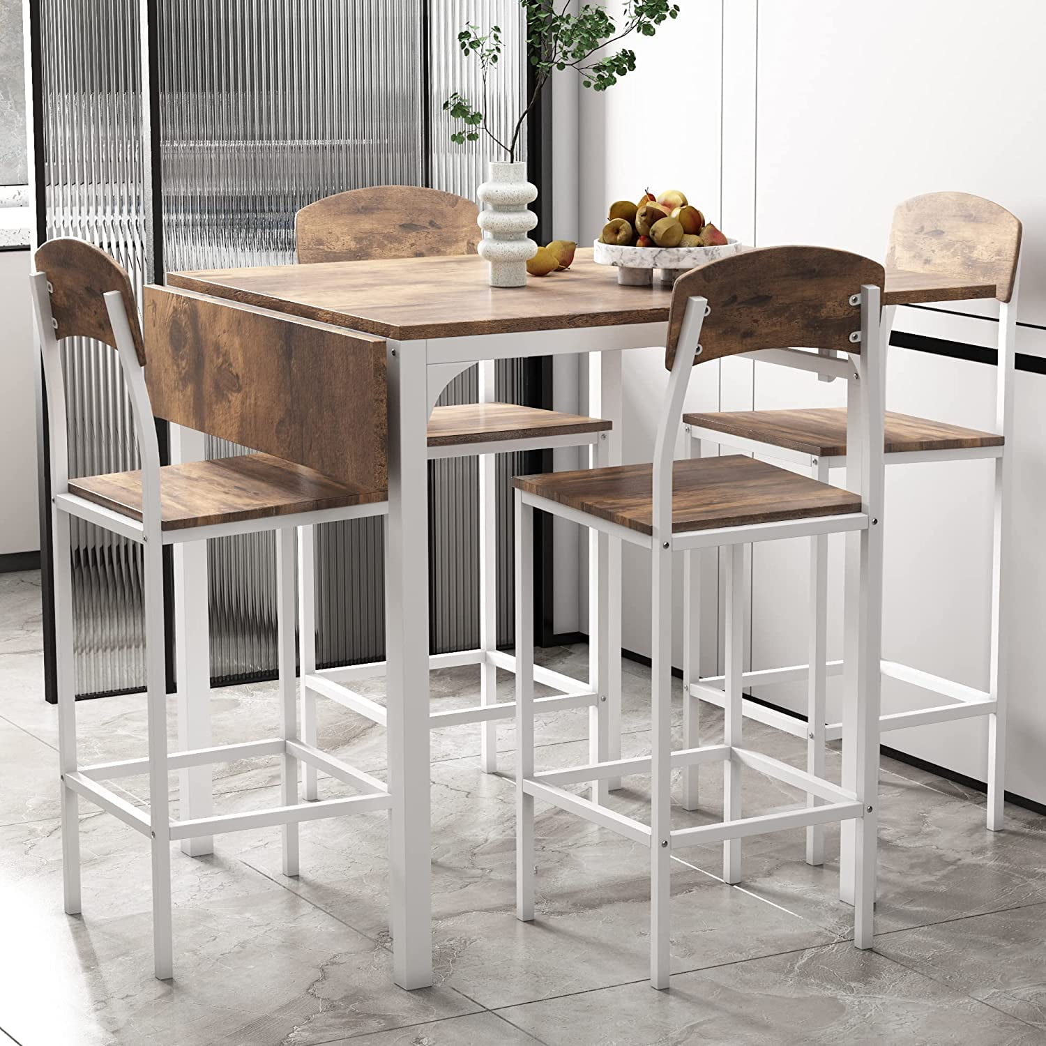 SOFTSEA 5 Piece Counter Height Bar Table Set, Metal Kitchen Table Set ...