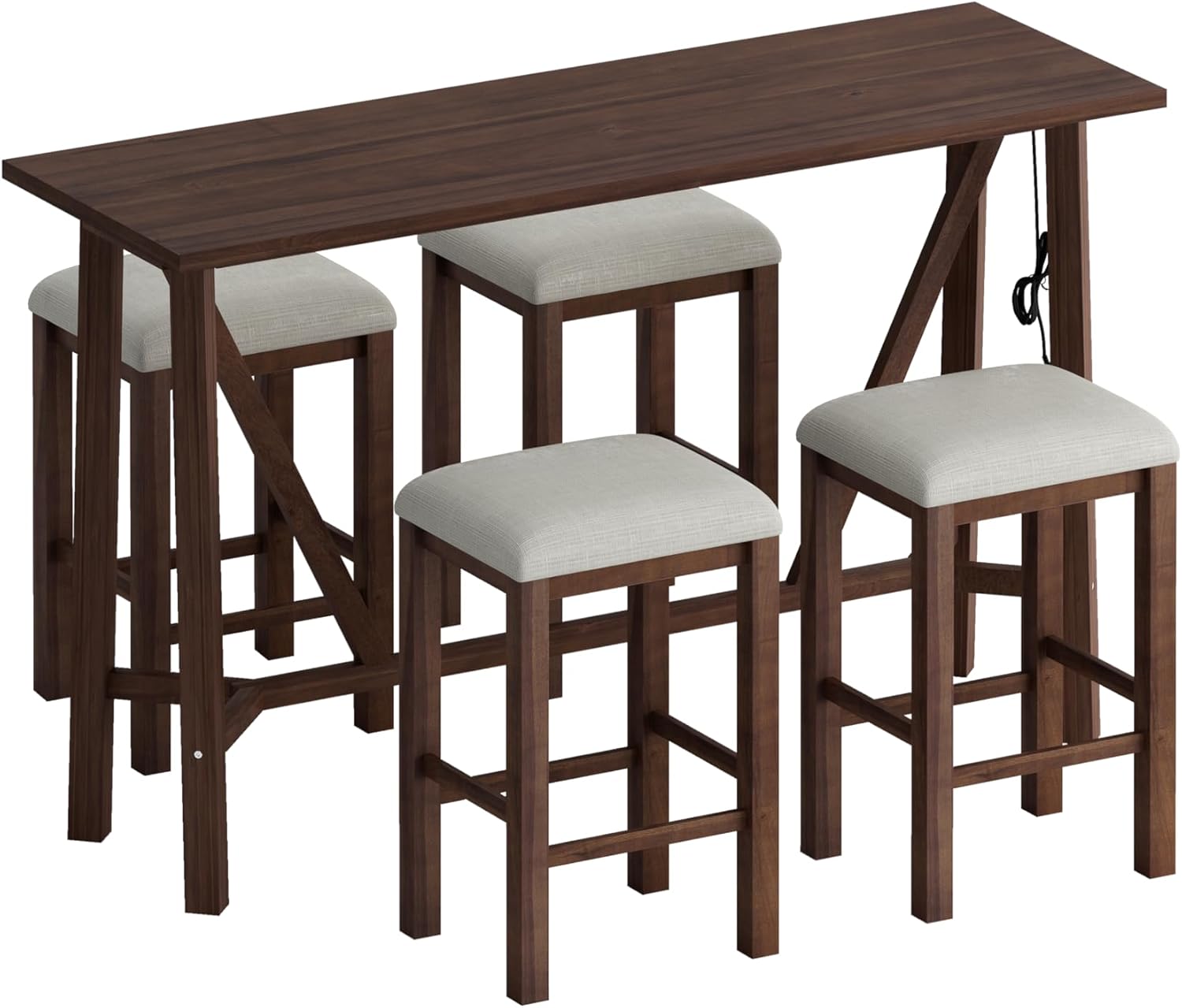 SOFTSEA 5-Piece Pub Dining Table Set with Power Outlets, Wooden Kitchen ...
