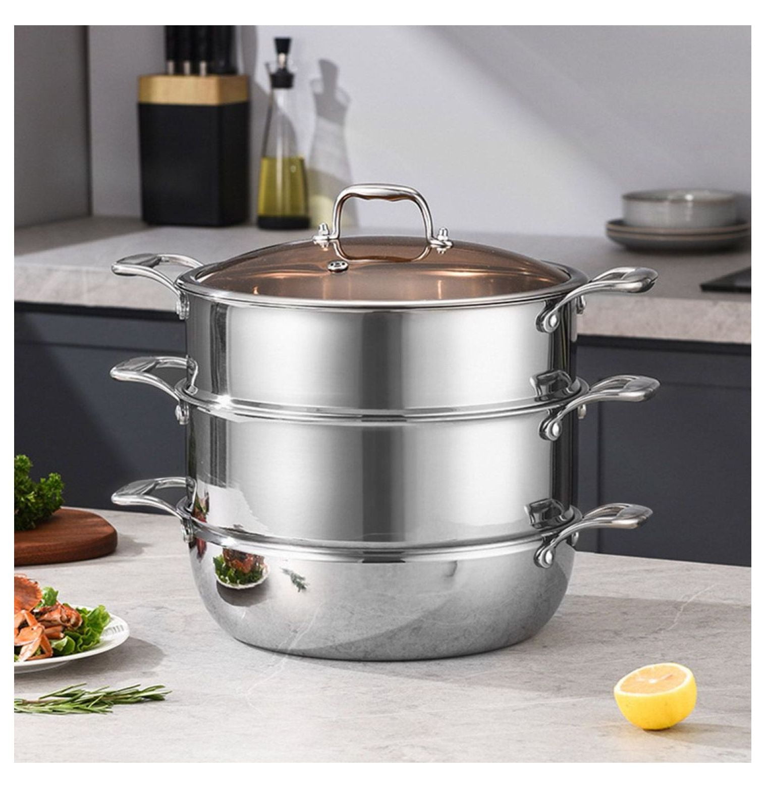 SOGA 3 Tier 30cm Heavy Duty Stainless Steel Food Steamer Vegetable Pot ...