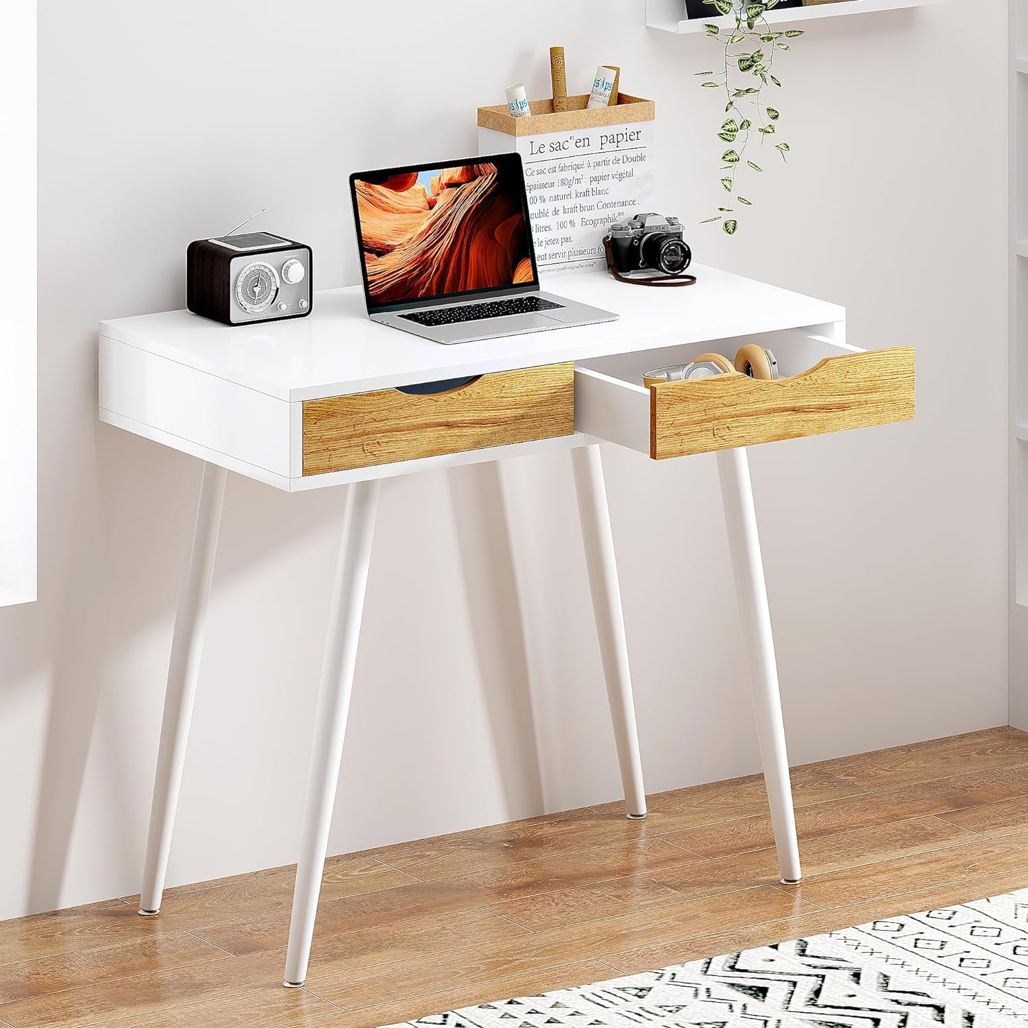 SOGES 31.5" Computer Desk with 2 Drawers, Makeup Vanity Table, Writing ...