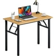 SOGES 39.4 inches Office Home Study Teak & Black Computer Desk with ...