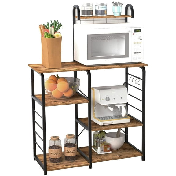 Bakers Rack with Power Outlet 31.5 Coffee Bar for Kitchen with Storage ...