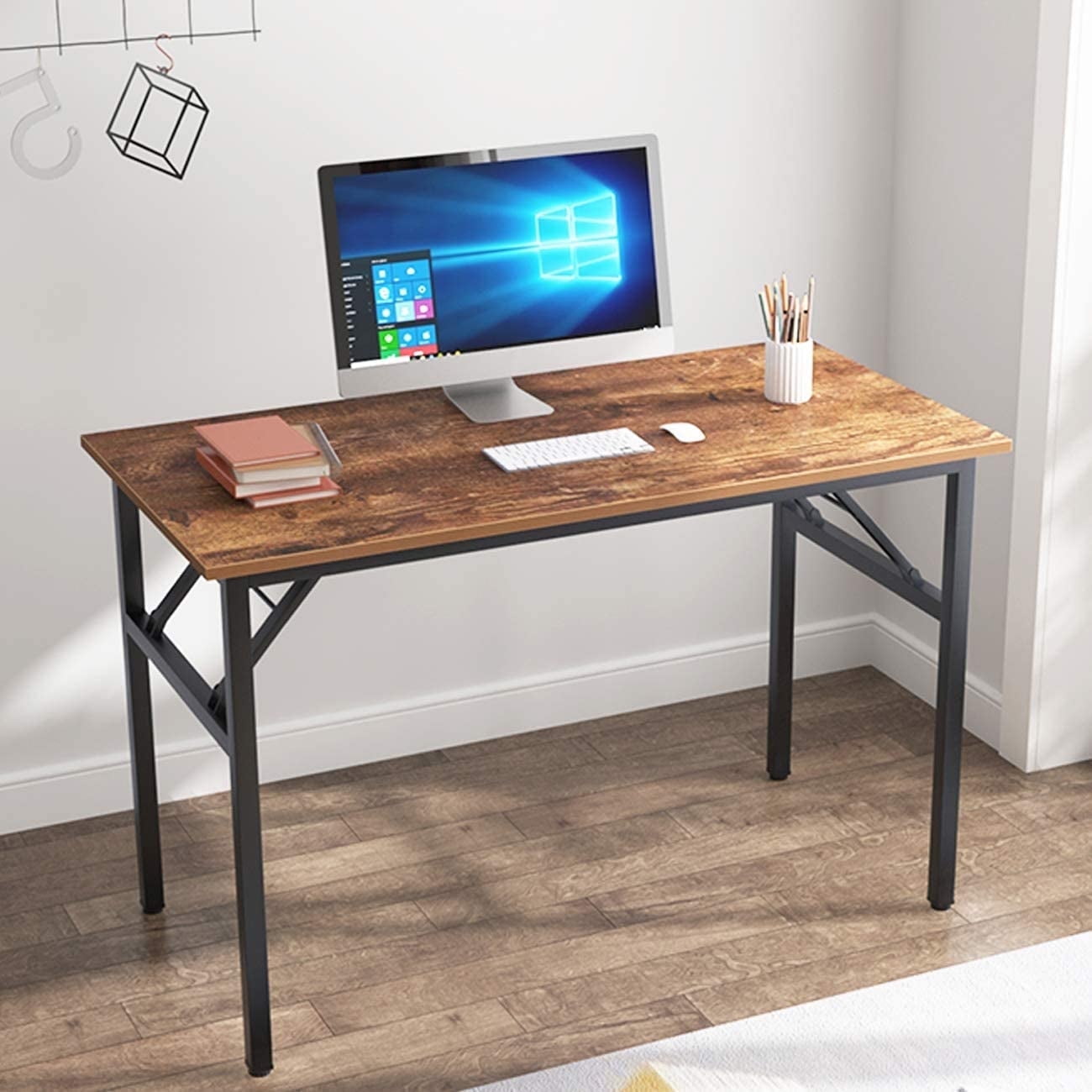 SOGES 47 inch Folding Computer Desk Workstation, Rustic Brown, Space ...