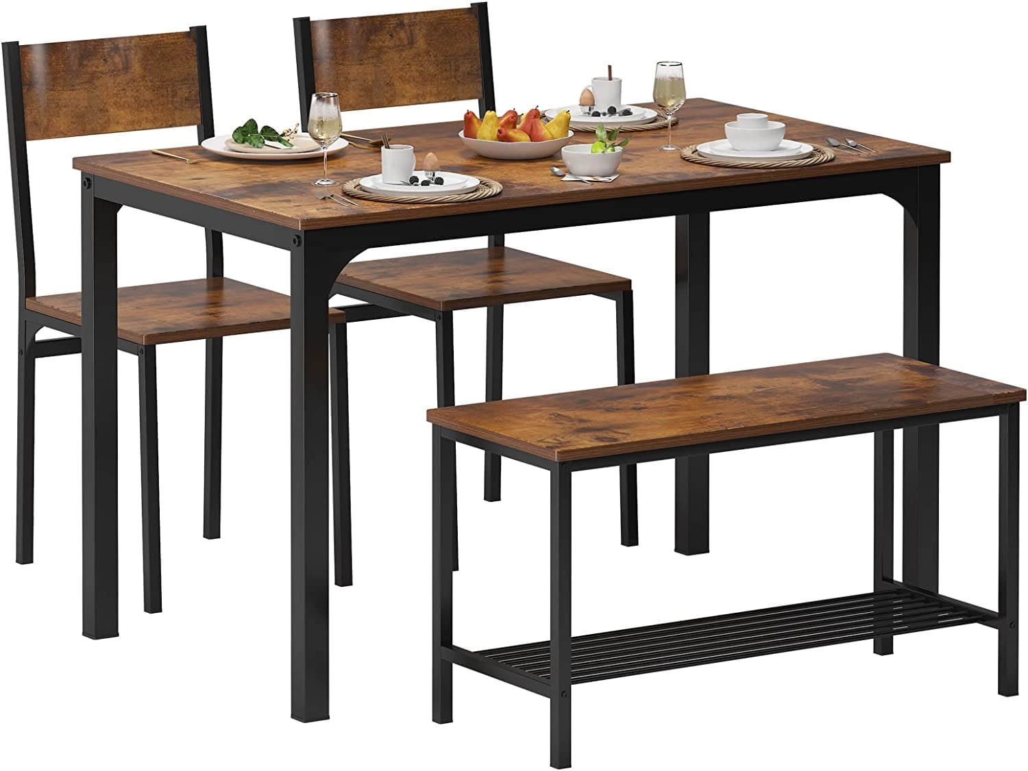 SOGES 5-Piece Dining Set with 2 Chairs and 1 Bench, Suitable for ...