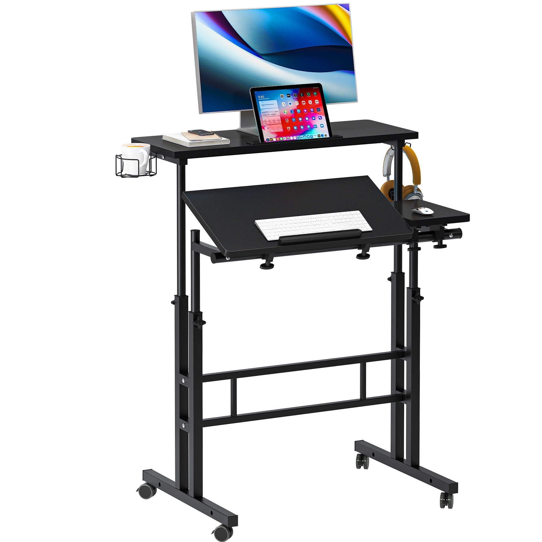 Soges Adjustable Mobile Desk, Stand Up with Cup Holder, Home Office ...
