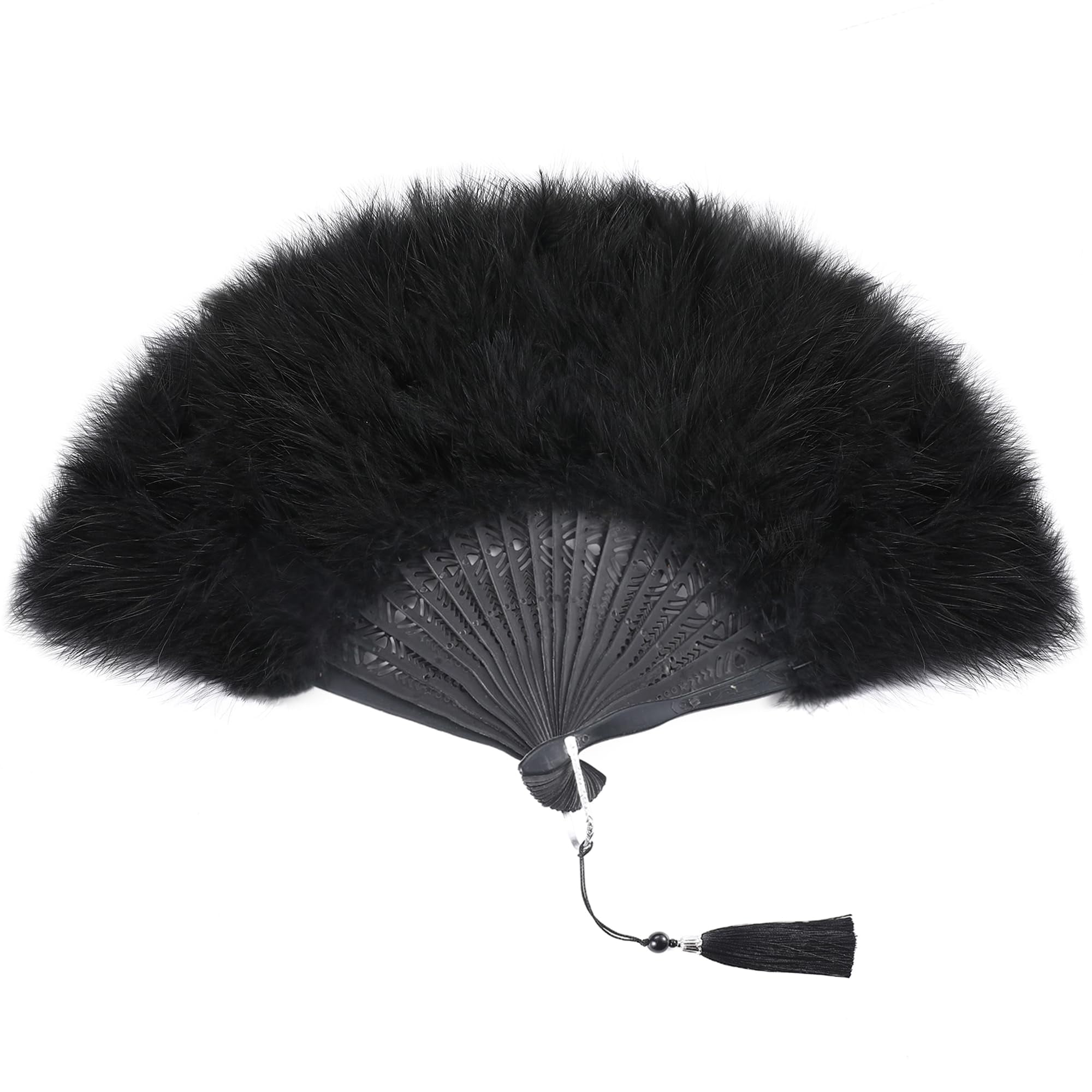 SOGUGOM Marabou Black Feather Fan - ATT1Renaissance Fan,Rave Fan,Hand ...