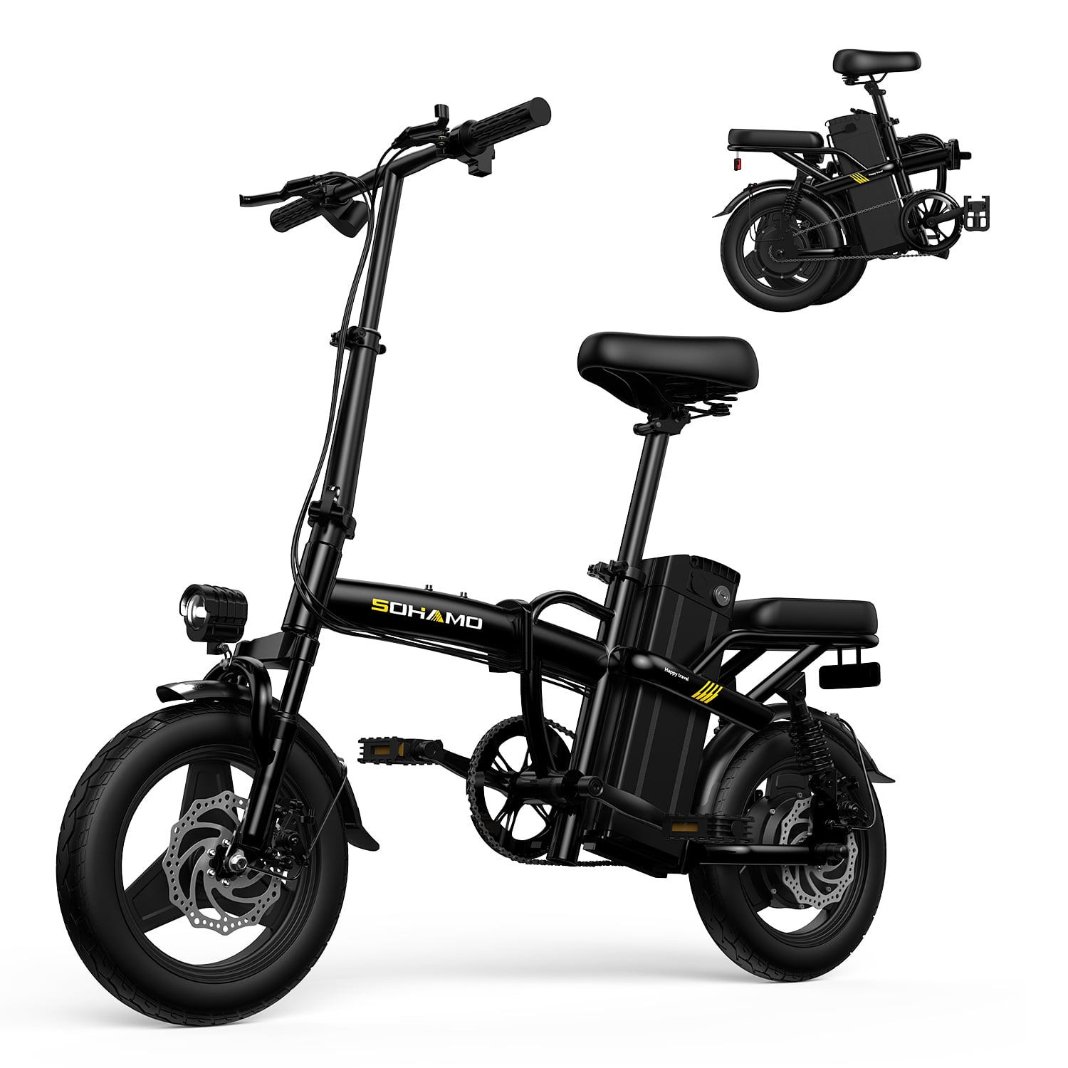 SOHAMO 14” Electric Bike for Adults, 400W Motor Folding E Bike 48V 16AH, Mini Ebike for City ...