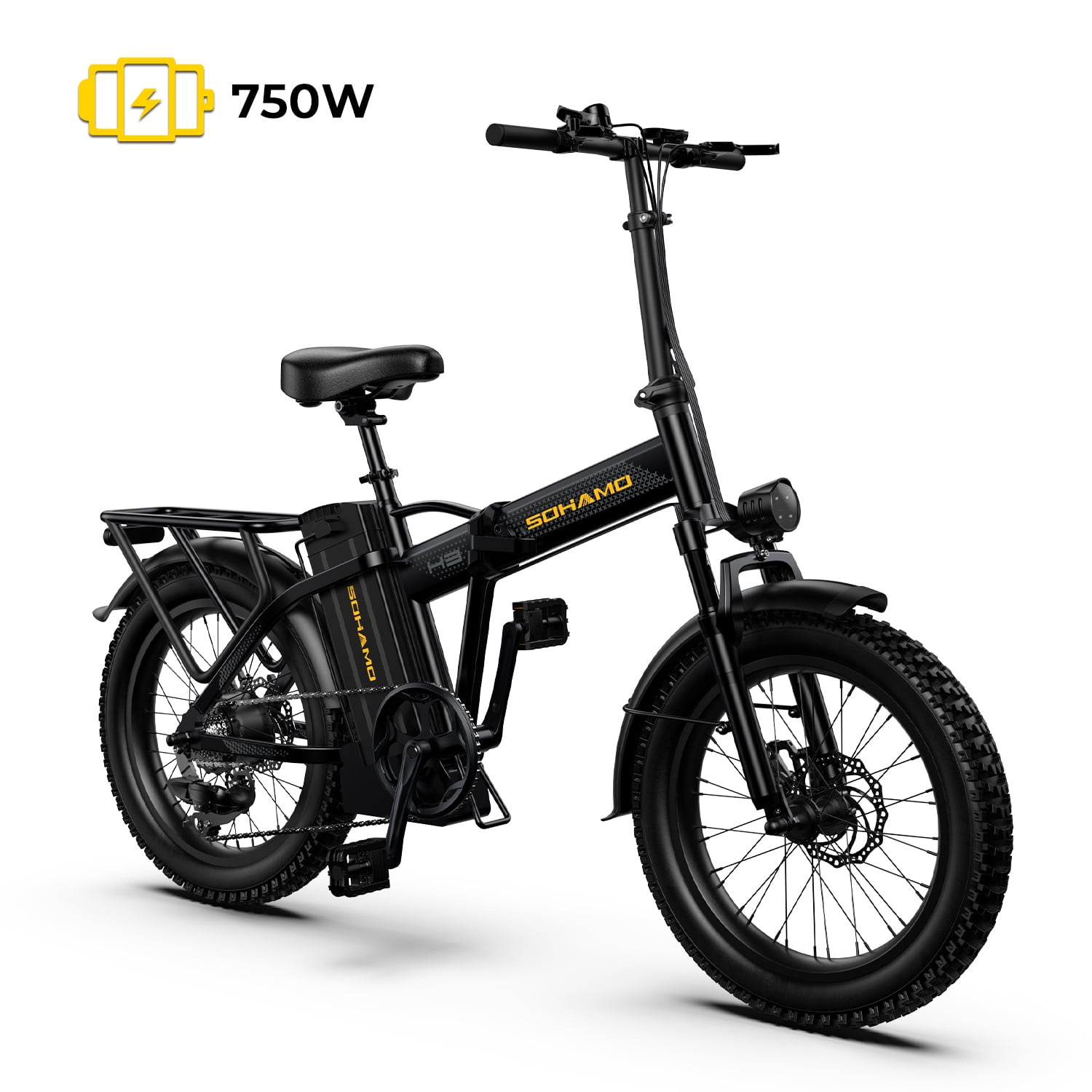 "SOHAMO 20"" E-Bike, 750W Folding, Fat Tires, 48V 20AH Battery, Shimano ...