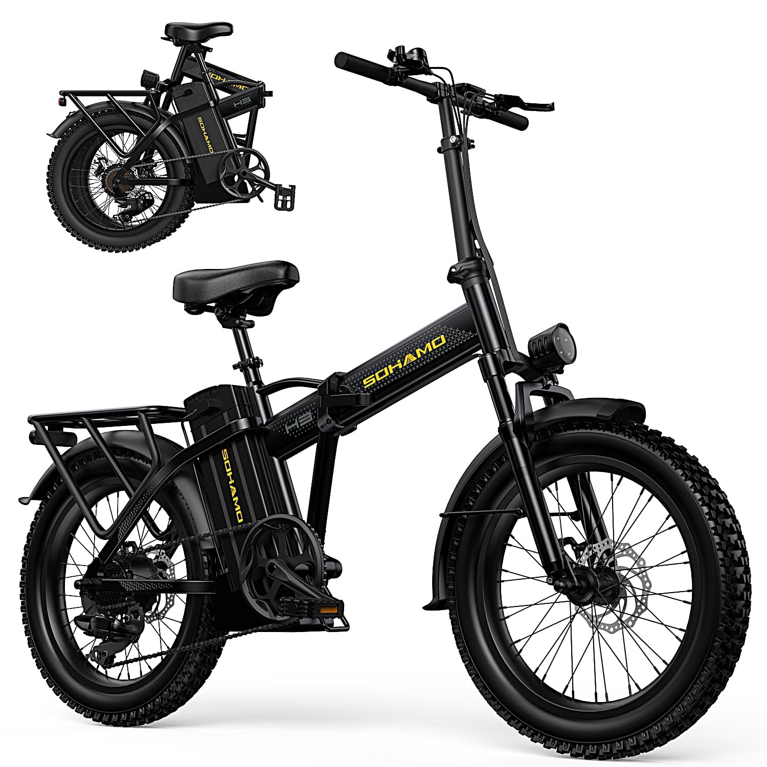 H3 Electric Bike for Adults 20" Fat Tire Folding Ebike, 750W Motor, 48V ...