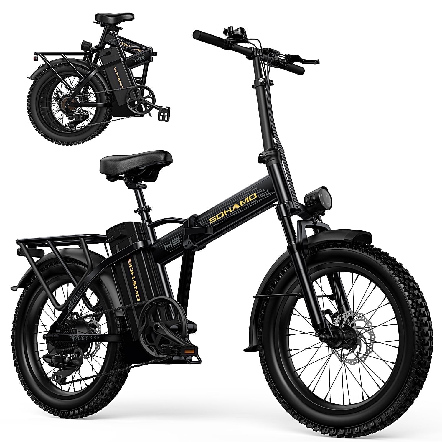 SOHAMO H3 Electric Bike for Adults, 20" Fat Tire Ebike, 750W Foldable Mountain Bike 48V 20Ah ...
