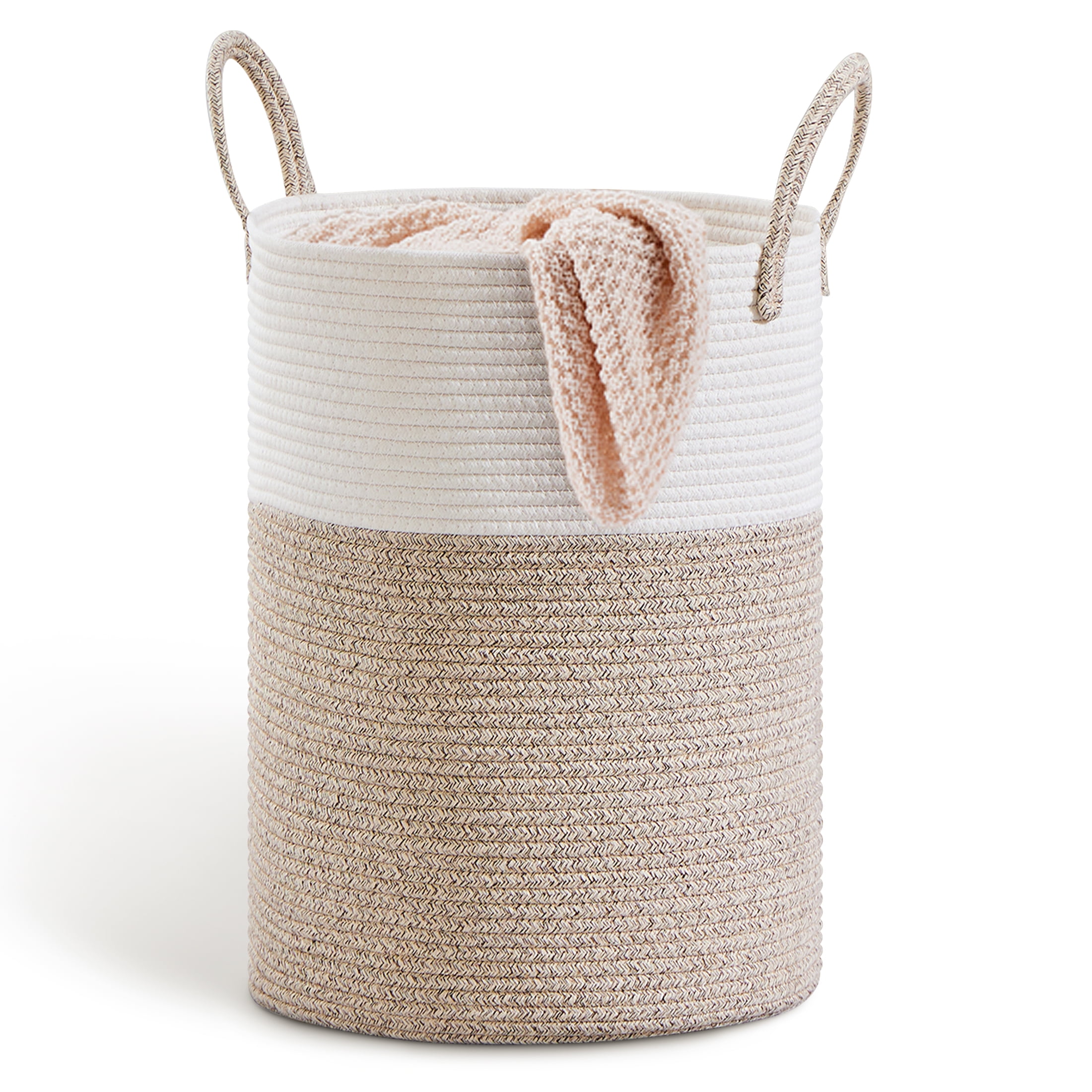 SOJERKI Braided Cotton Rope Laundry Hamper, 30L Decorative Storage ...