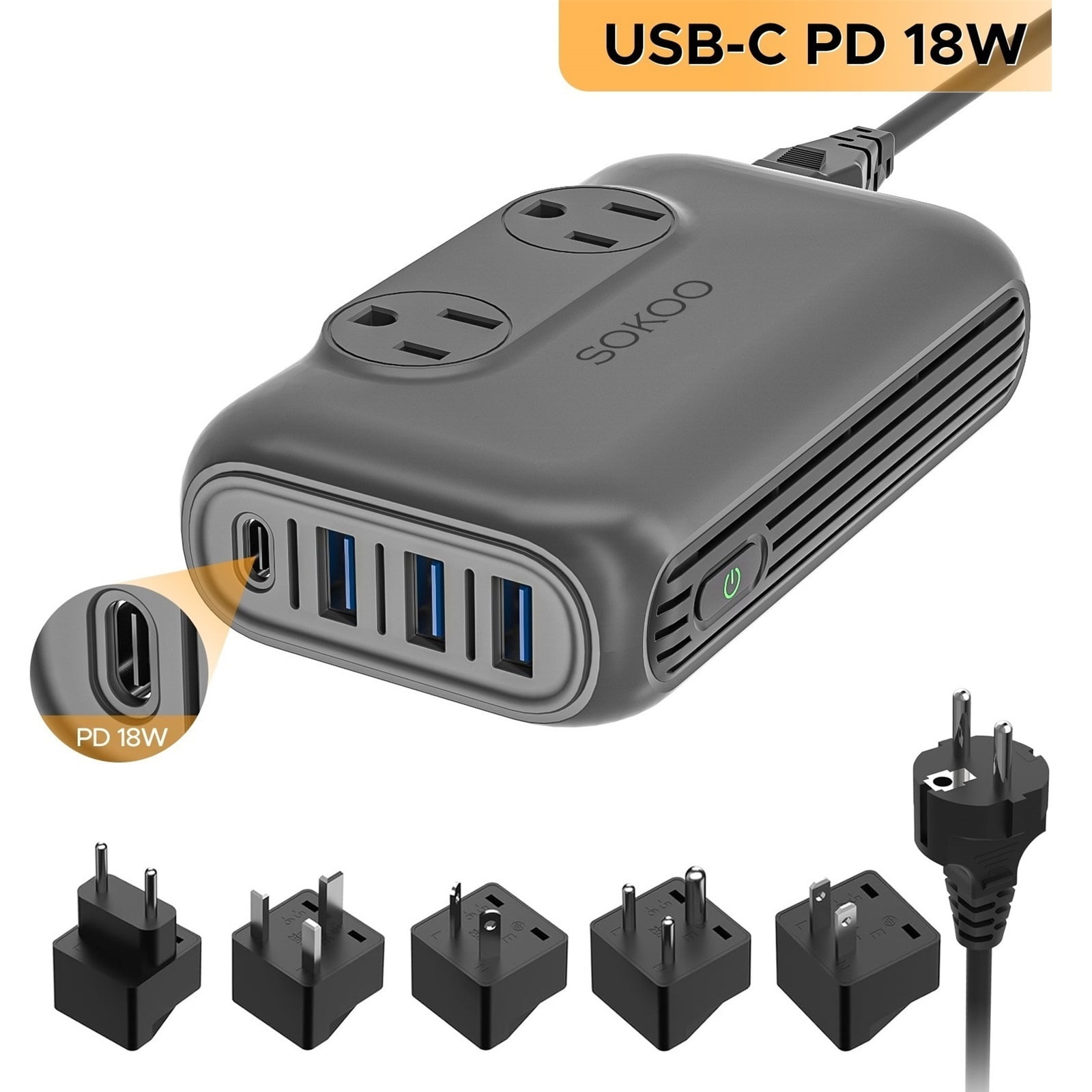 SOKOO 230W Power Converter, Travel Adapter Kit, 220V to 110V with USB-C ...