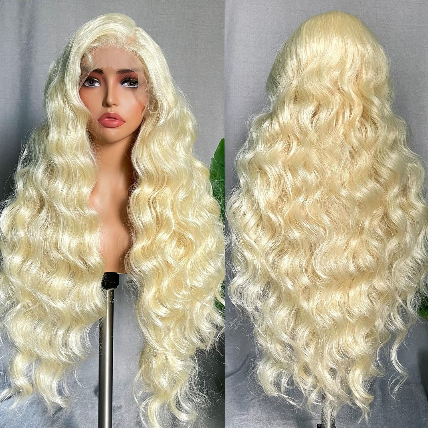 SOKU 613 Blonde Lace Frontal Wig 32 Inch Body Wave 13x4 Large Parting Space Transparent Swiss ...