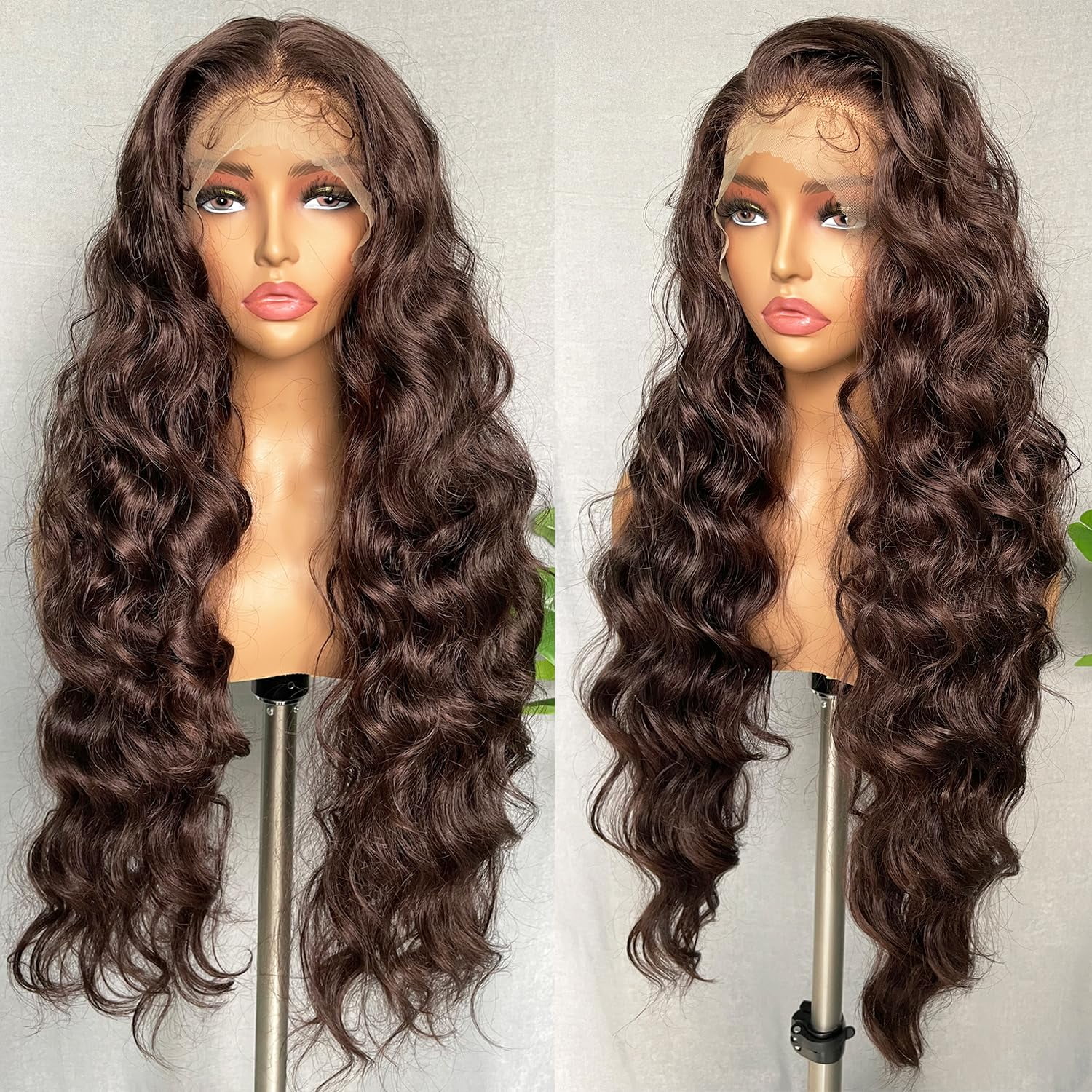 SOKU Brown 13x6 Lace Frontal Wig 32 Inch Long Lightweight Wavy Hair Pre ...