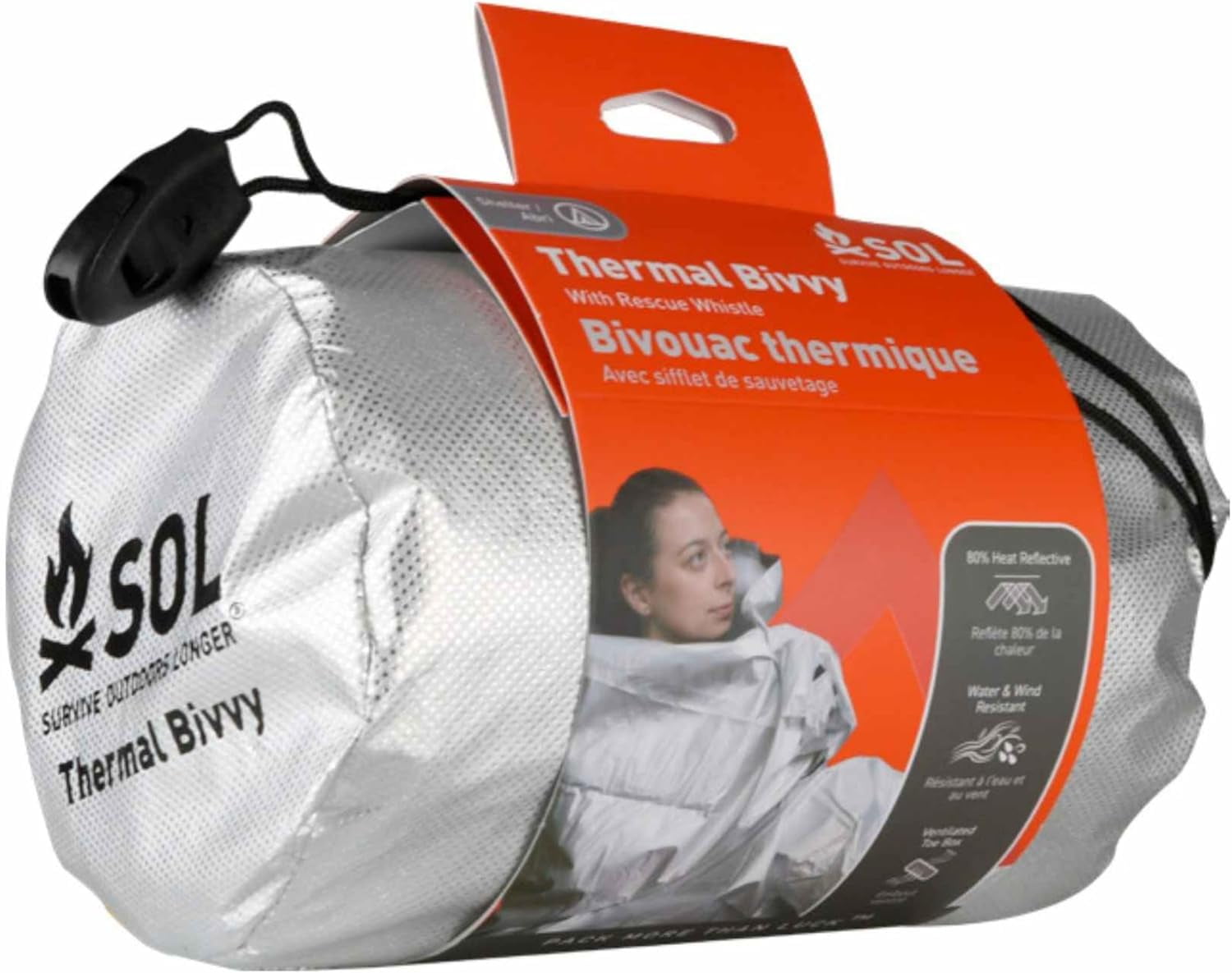 SOL Thermal Bivvy w/Rescue Whistle - Reflects up to 80% Body Heat ...