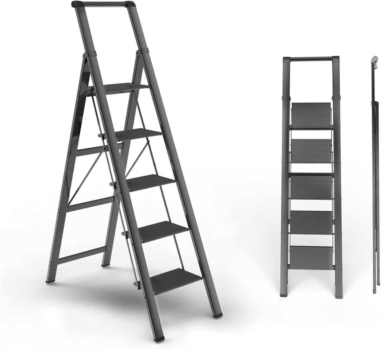 SOLADDER 5 Step Ladder, Folding Step Stool, Lightweight Aluminum ...