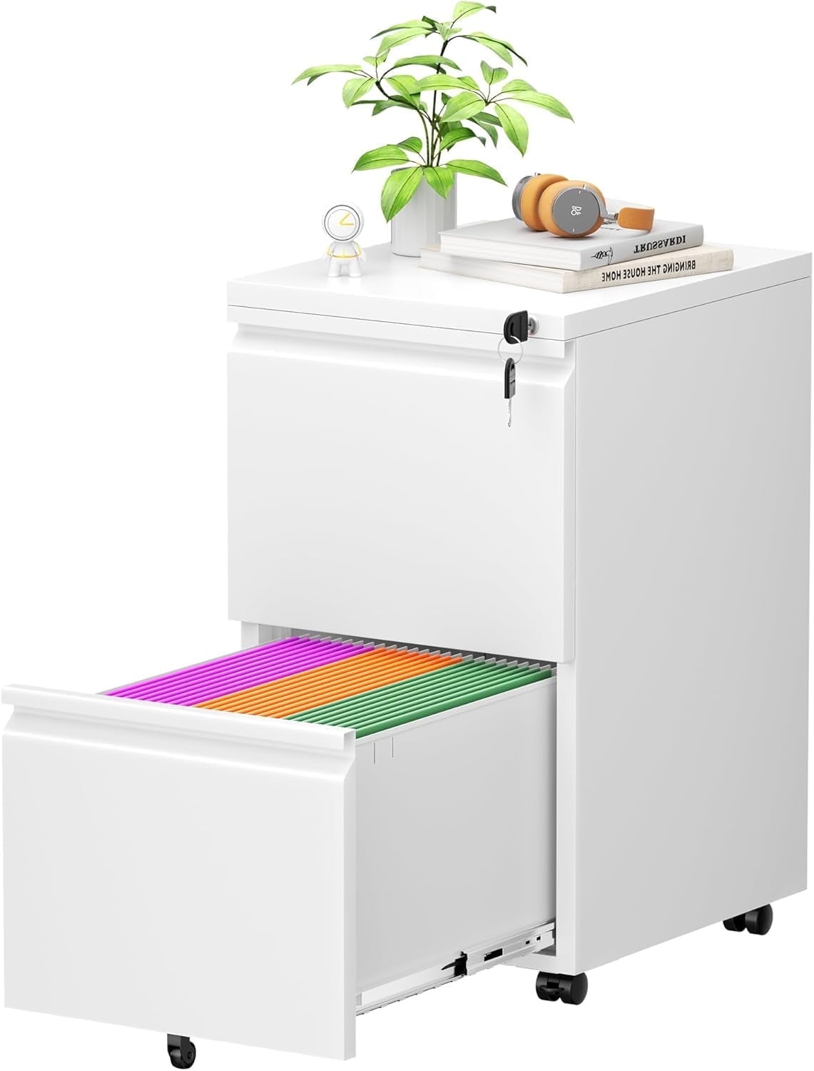 SOLAURA 2 Drawer File Cabinet with Wheels & Lock, Metal Rolling File ...