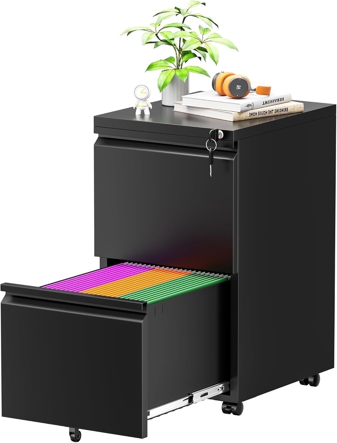 SOLAURA 2 Drawer Mobile File Cabinet with Lock & Wheels, Fully ...
