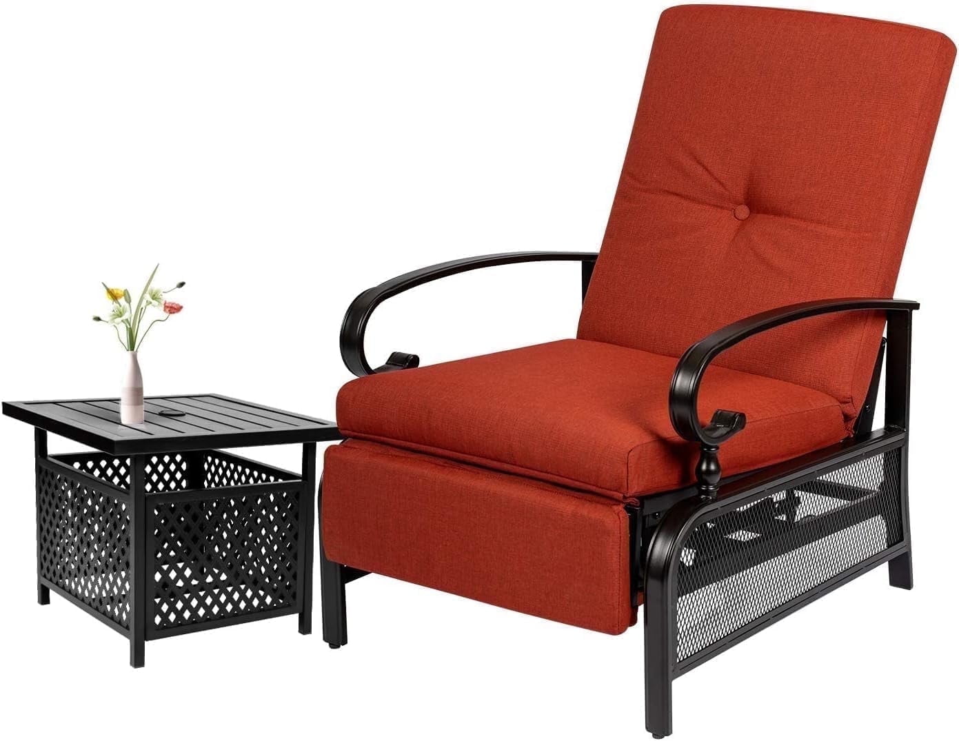 SOLAURA 2 Pieces Outdoor Lounge Recliner Set, Adjustable Metal Recliner ...