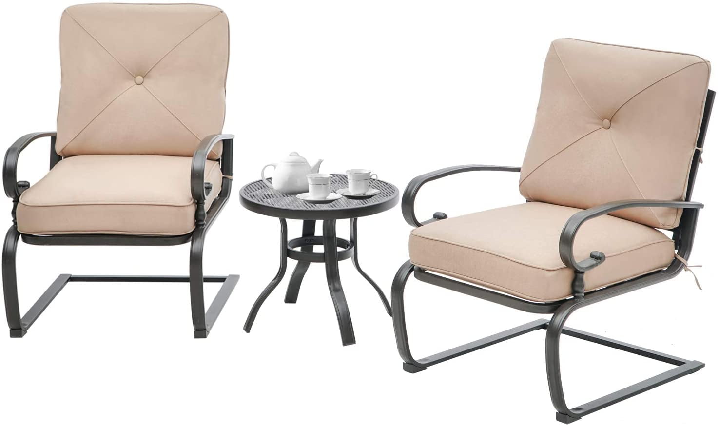 SOLAURA 3-Piece Outdoor Bistro Sets Patio Metal Spring Chairs and ...