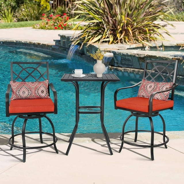 SOLAURA 3 Pieces Outdoor Patio Bar Height Bistro Set with Metal Swivel ...