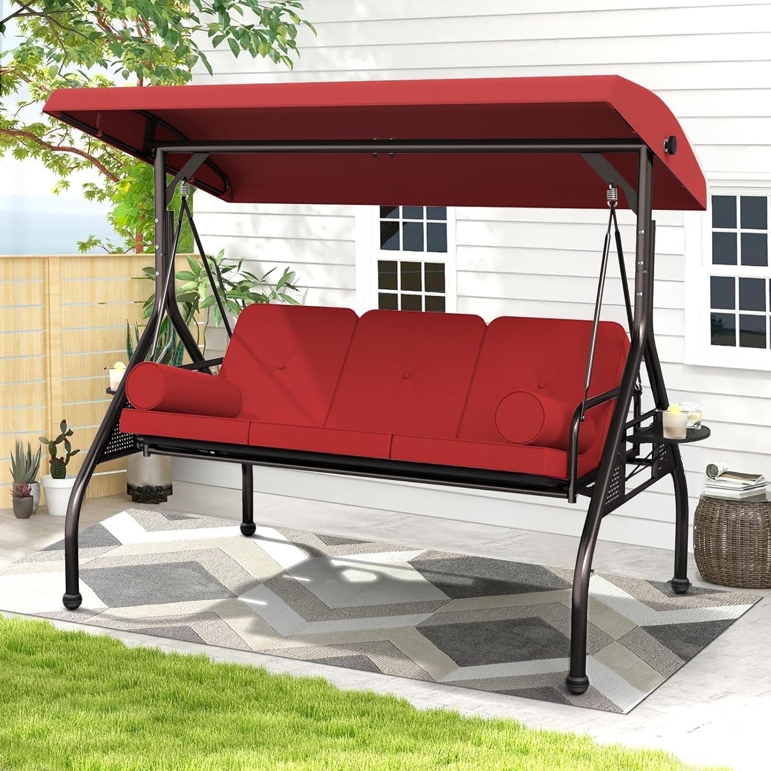 SOLAURA 3 Seat Outdoor Patio Swing with Adjustable Canopy, Porch Glider ...