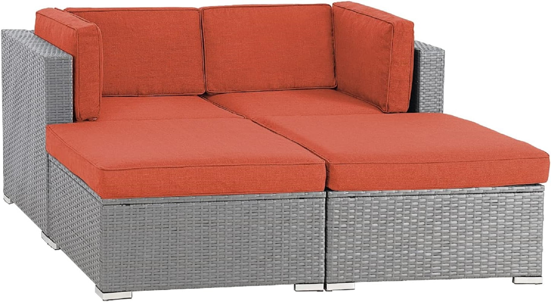SOLAURA 4-Piece Outdoor Daybed Patio Gray Wicker Sectional Sofa Set ...