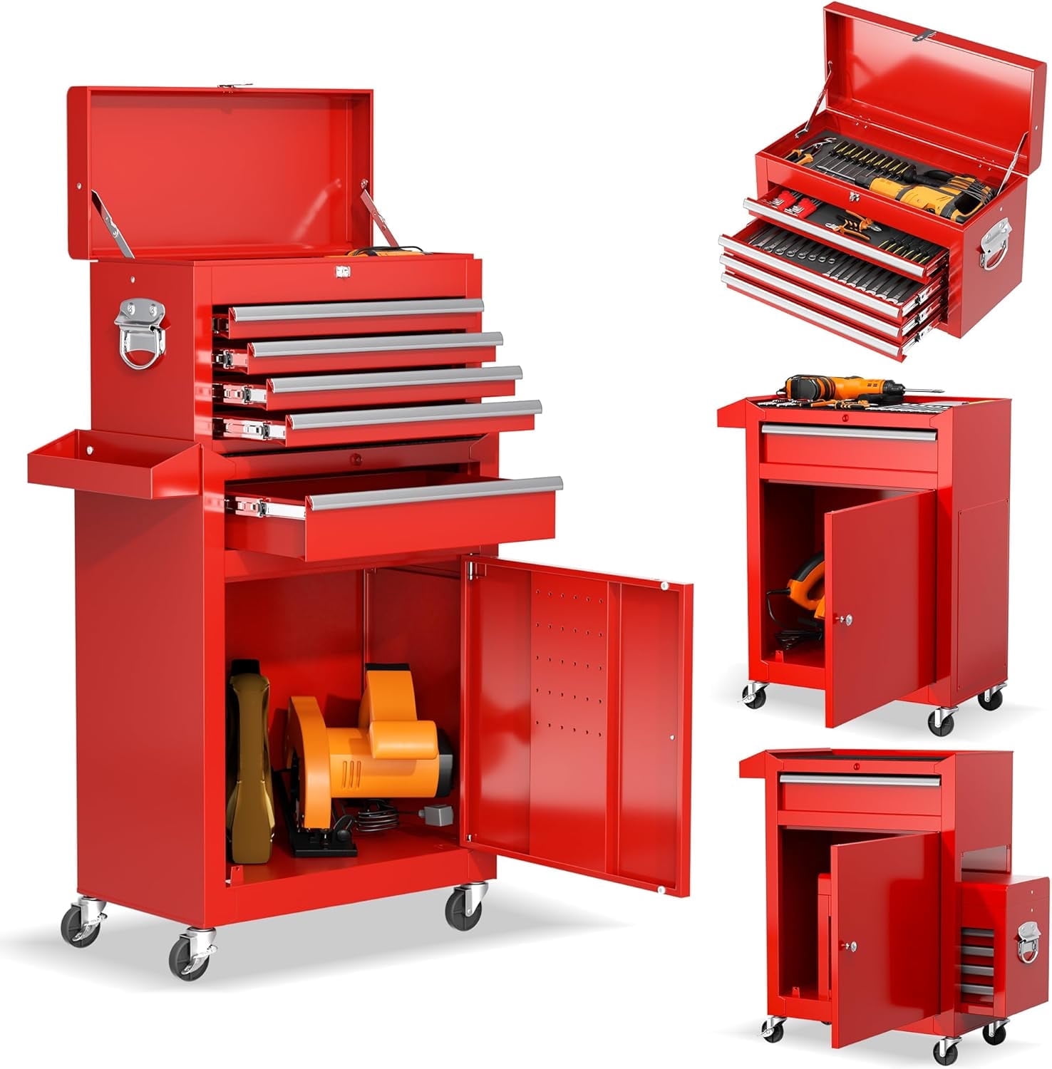 SOLAURA 5-Drawer Rolling Tool Chest Cabinet Metal Tool Storage Box ...