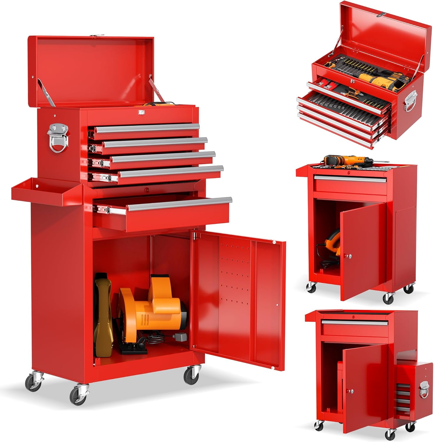 SOLAURA 5-Drawer Rolling Tool Chest Cabinet Metal Tool Storage Box ...