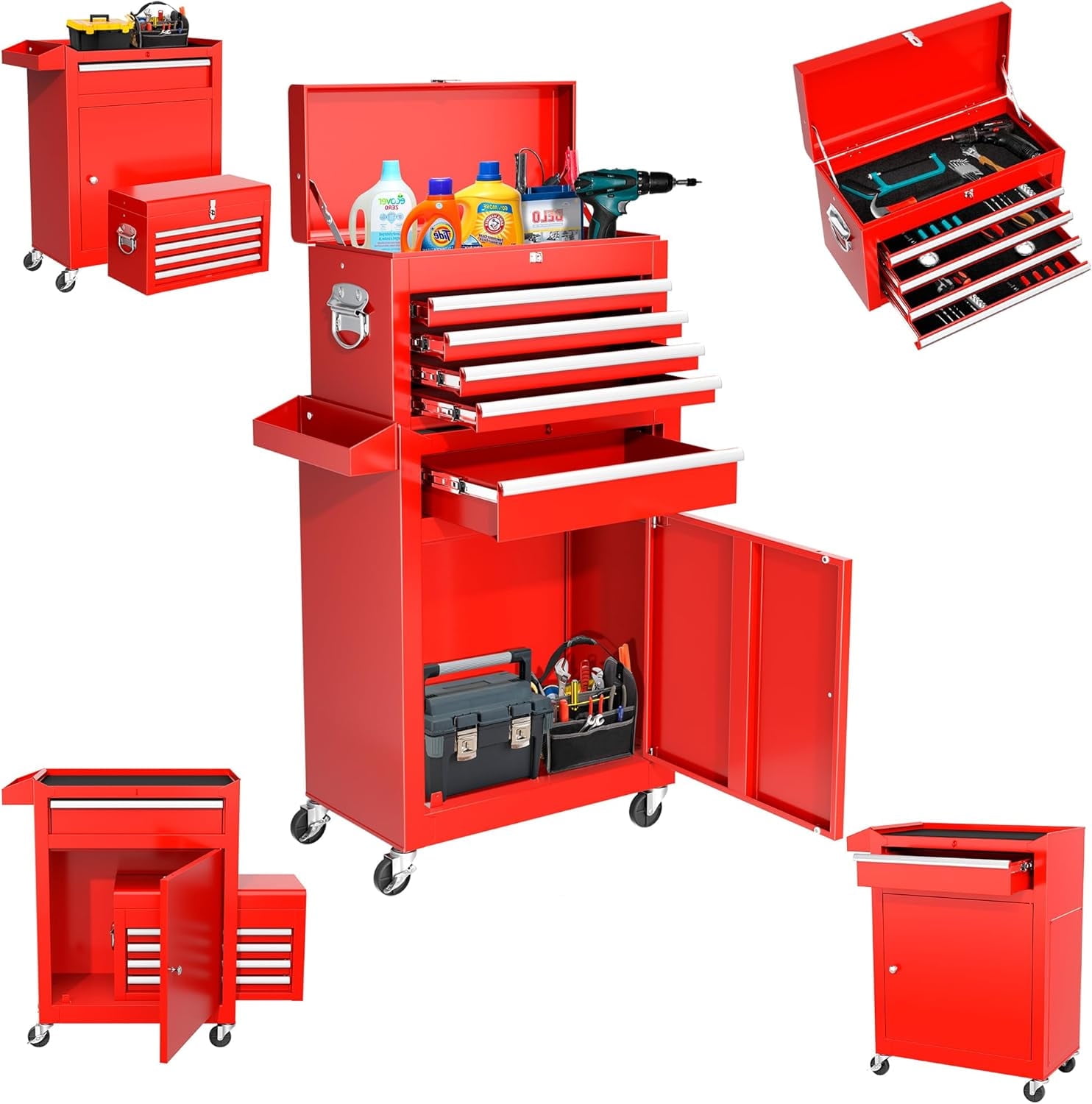 SOLAURA 5-Drawer Rolling Tool Chest Cabinet Metal Tool Storage Box ...