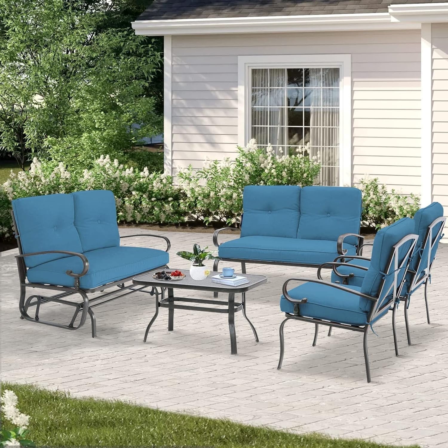 SOLAURA 5-Piece Outdoor Metal Furniture Set Patio Wrought Iron ...