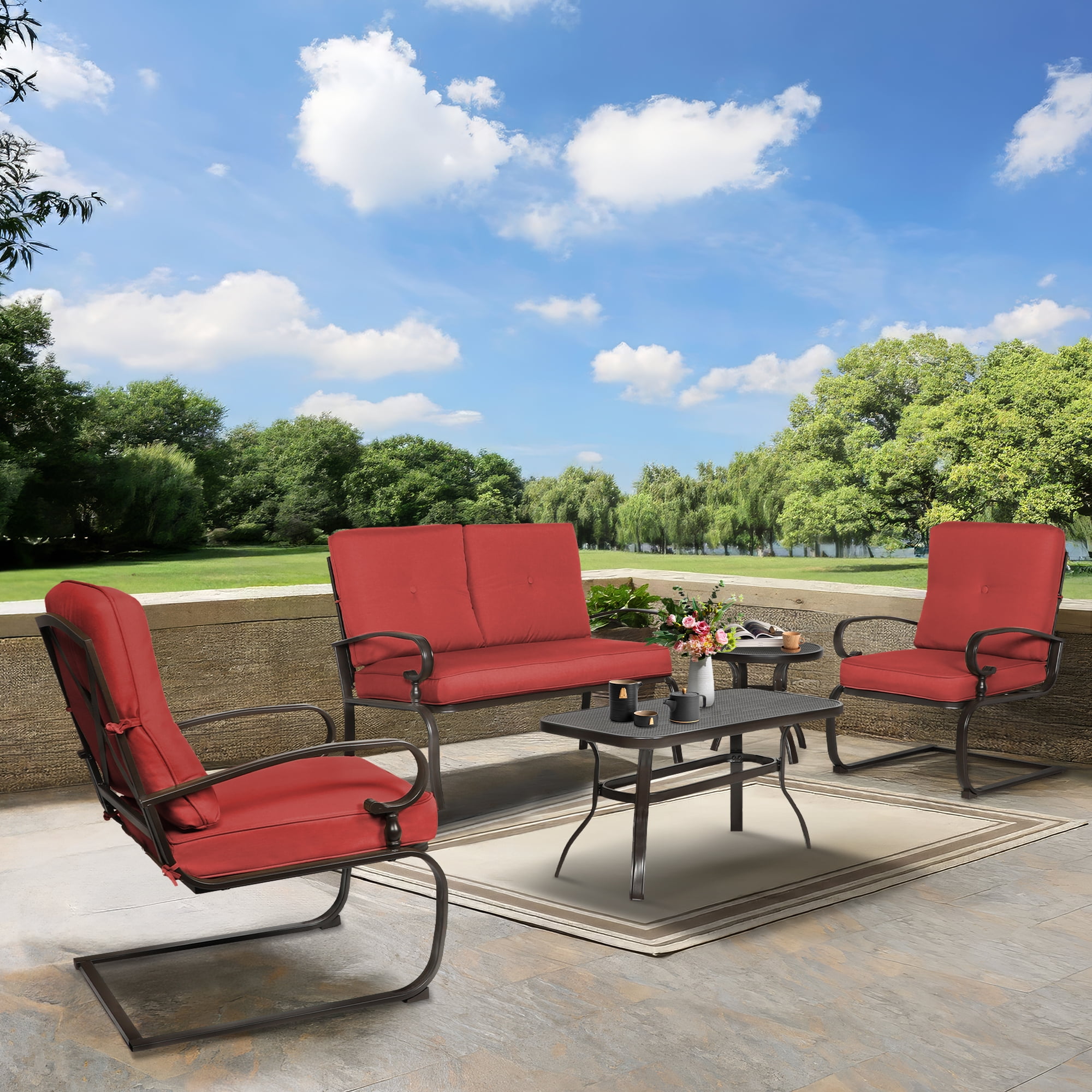 SOLAURA 5-Piece Patio Furniture Set: Deck Lawn Conversation, Iron Table ...