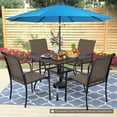 SOLAURA 6-Piece Outdoor Patio Dining Set with Light Blue Umbrella ...