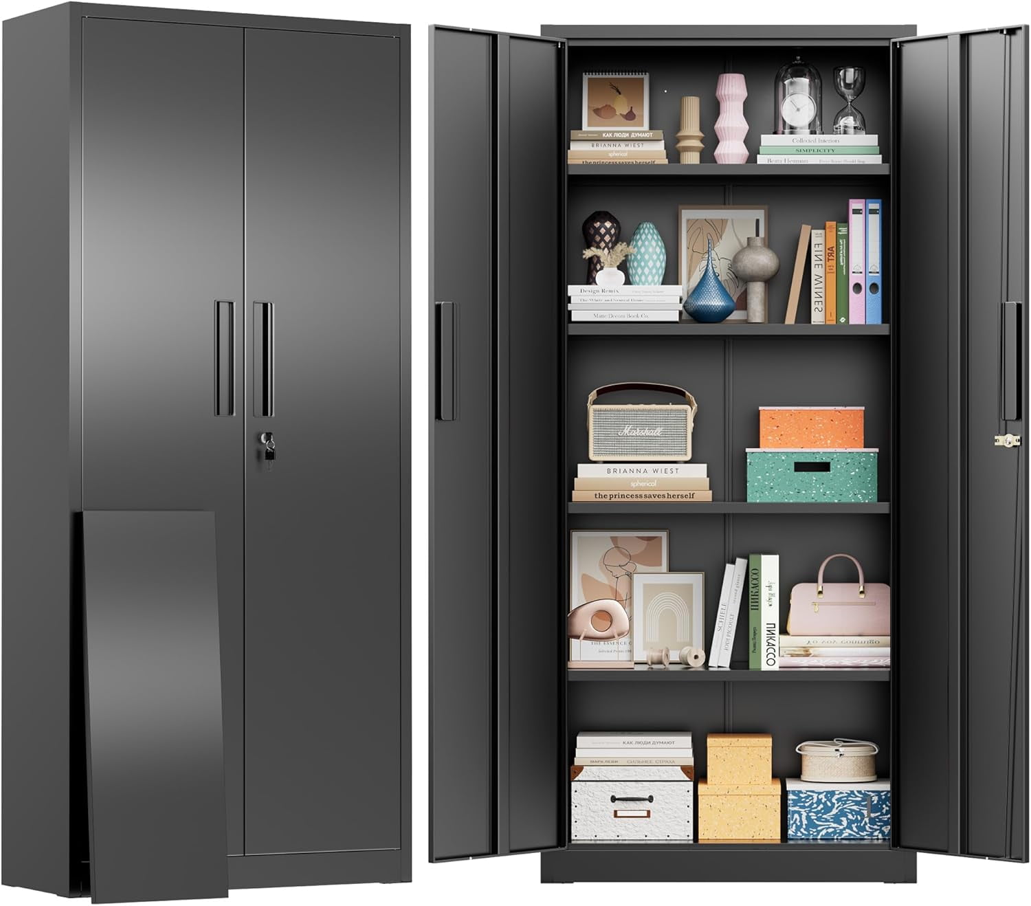 SOLAURA 63" H Lockable Metal Kitchen Pantry Cabinet, Pantry Storage ...