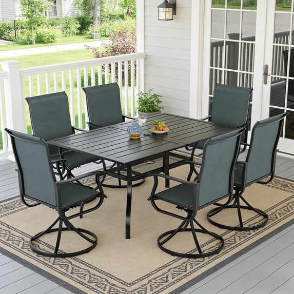 SOLAURA 7-Piece Patio Dining Set, Textilene Swivel Dining Chairs and ...