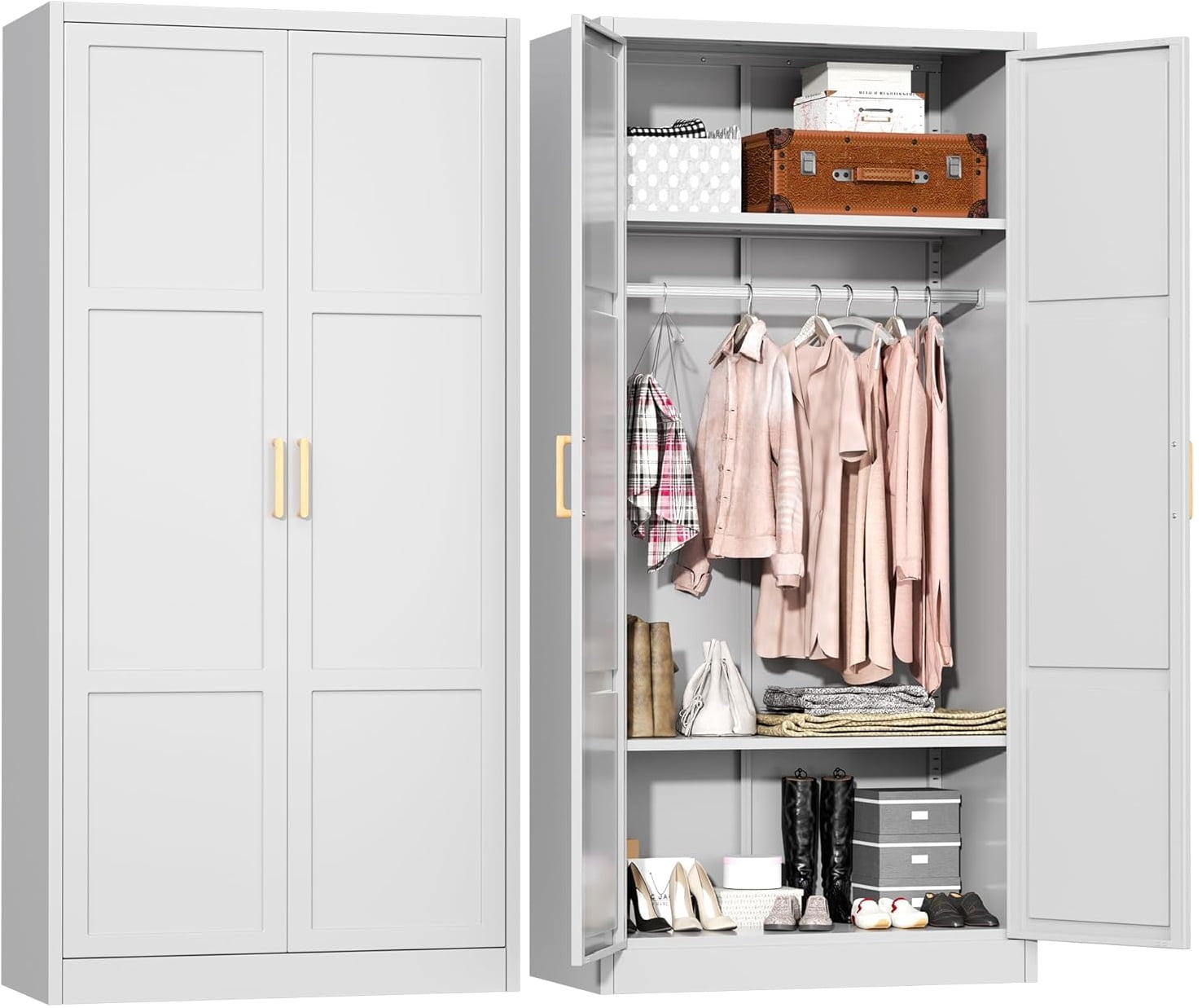 SOLAURA 71" Tall Metal Armoire Wardrobe Cabinet with 2 Doors, Wardrobe ...