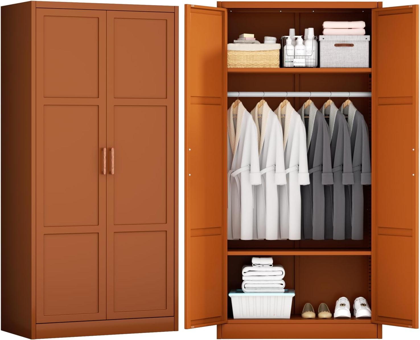 SOLAURA 71" Tall Metal Armoire Wardrobe Cabinet with 2 Doors, Wardrobe ...