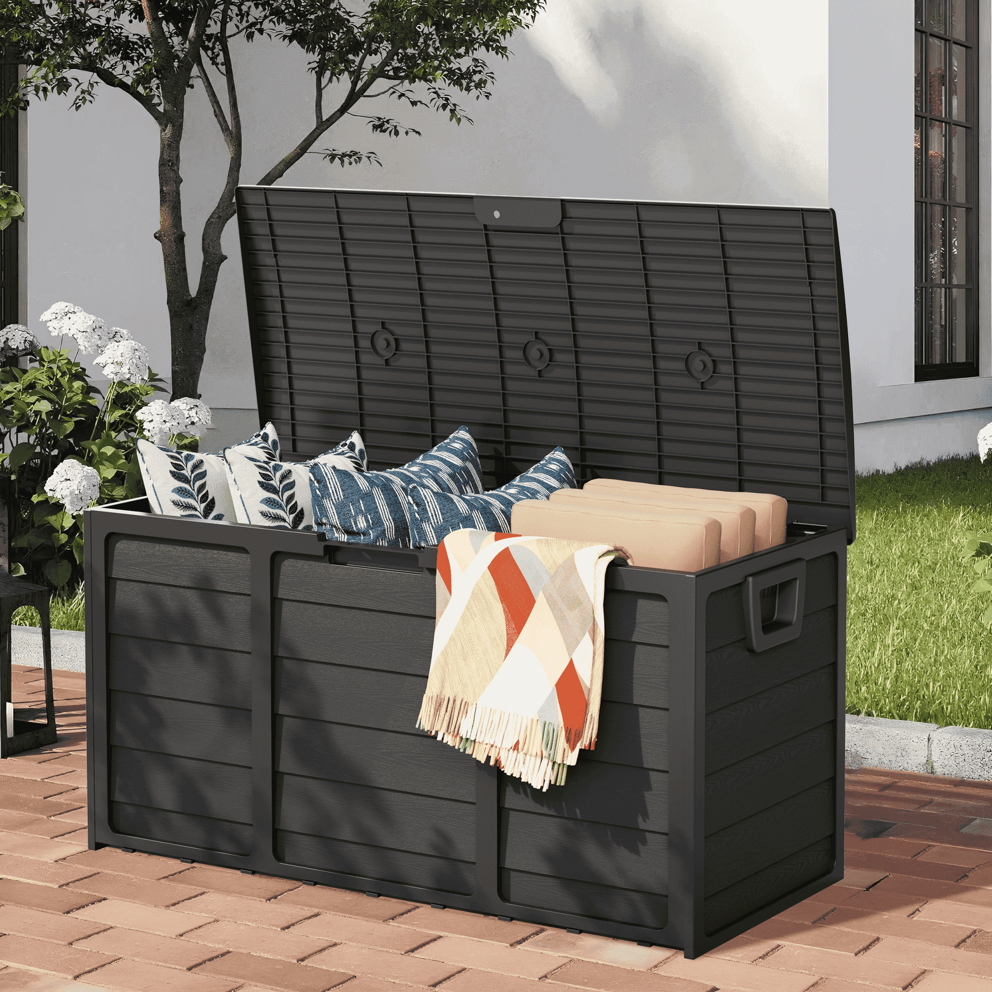 SOLAURA 75 Gallon Outdoor Storage Deck Box Waterproof Resin Patio ...