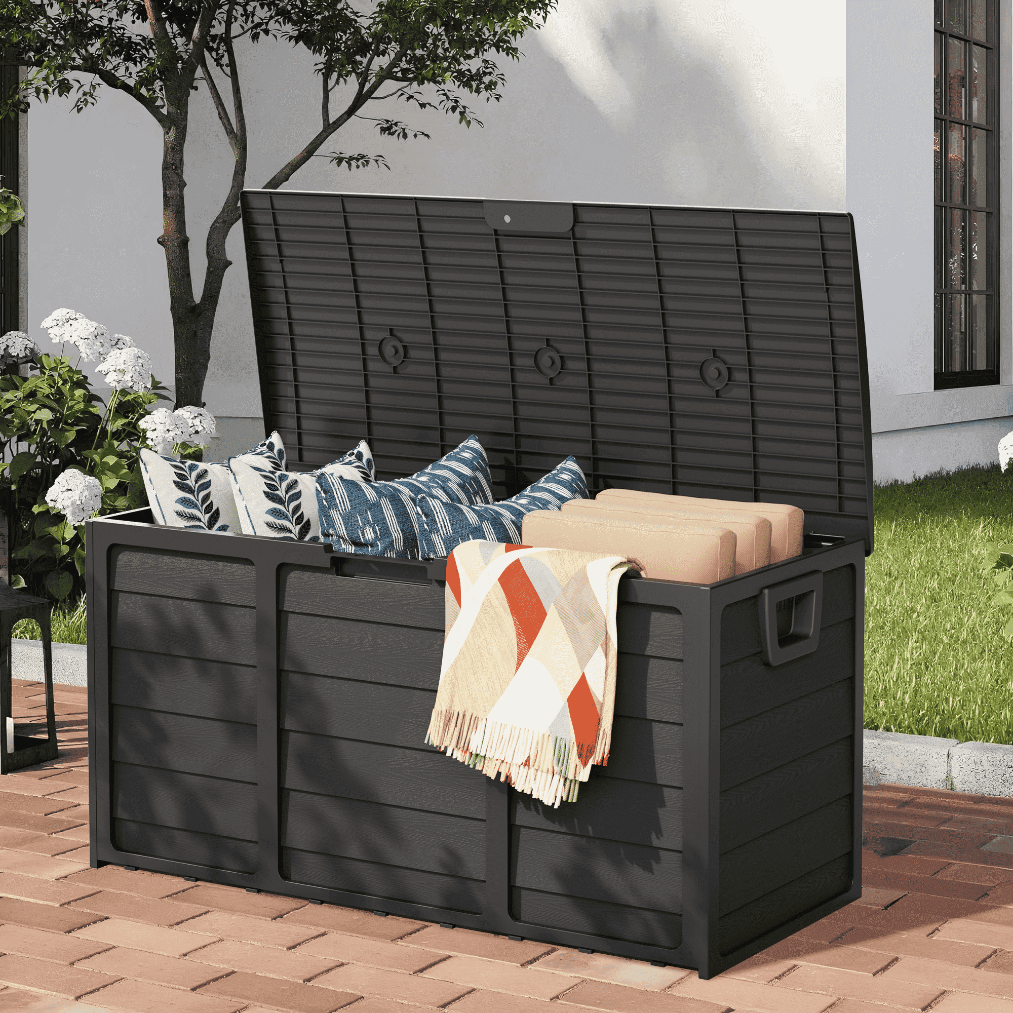 SOLAURA 75 Gallon Outdoor Storage Deck Box Waterproof Resin Patio ...