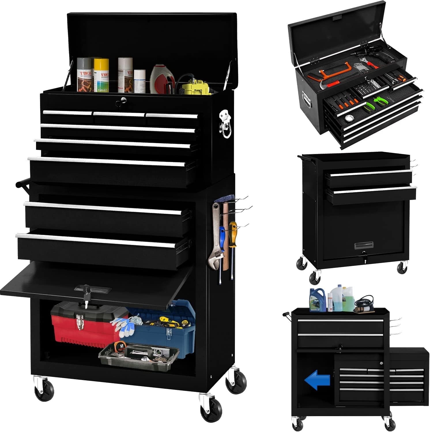SOLAURA 8-Drawer Heavy Duty Mobile Tool Box, Lockable Metal Storage ...