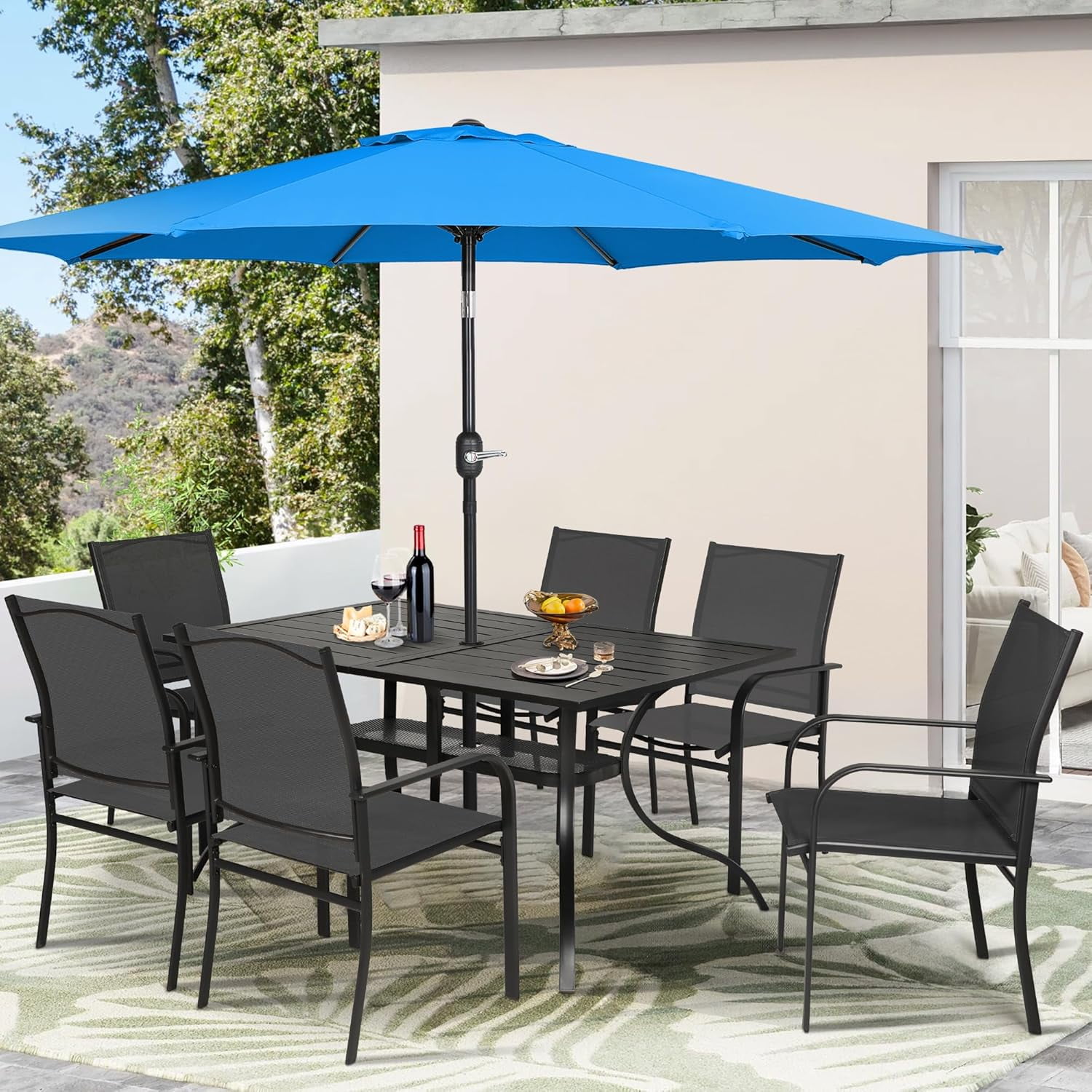 SOLAURA 8-Piece Outdoor Patio Dining Set with Umbrella, Patio Furniture ...