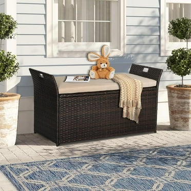 Barton Outdoor Deck Box Bench - UV-Resistant Wicker, Storage with ...