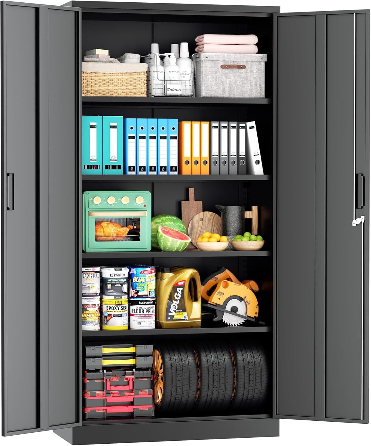 SOLAURA Garage Storage Cabinet, 71" H Metal Storage Cabinet with ...