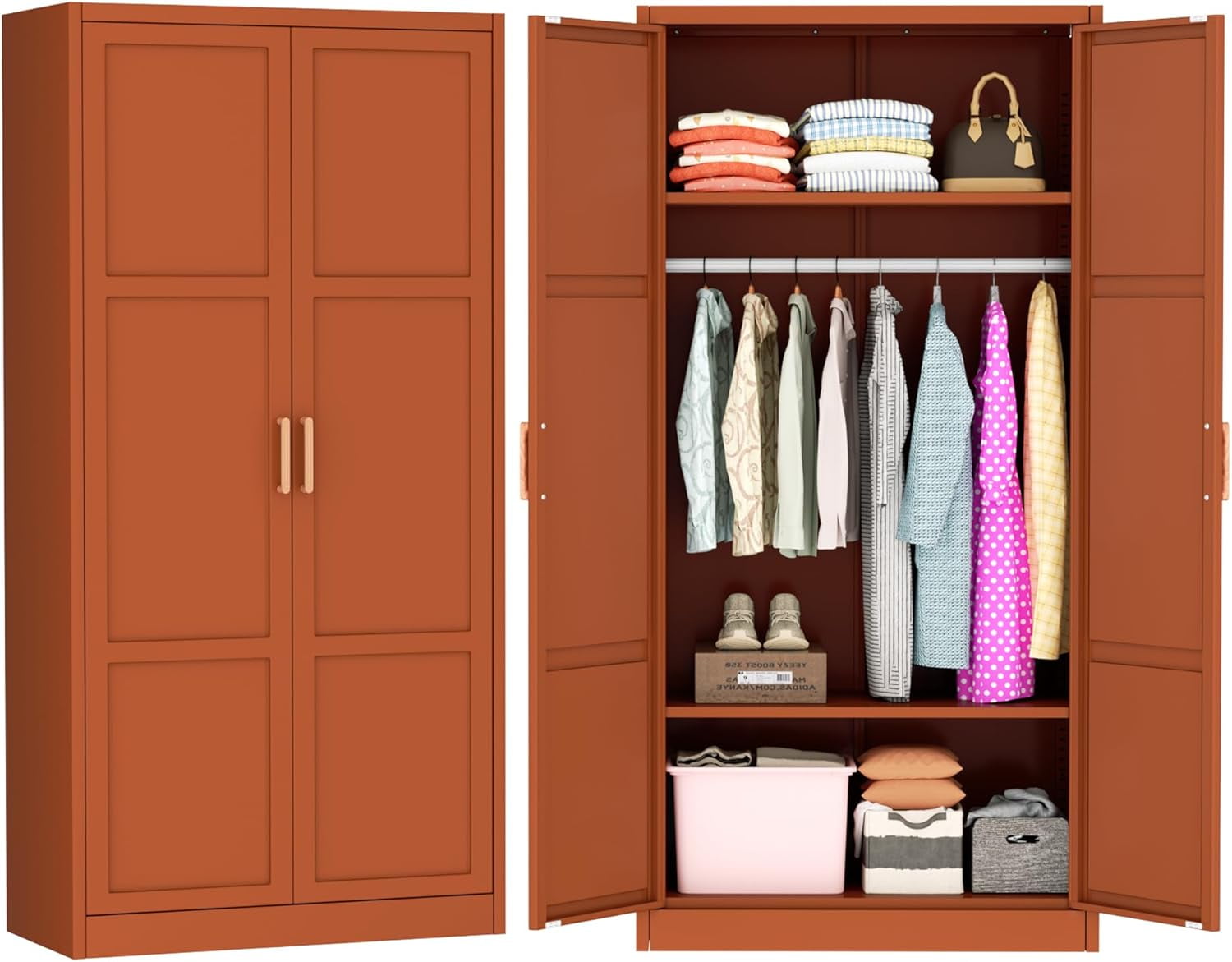 SOLAURA Metal Armoire Wardrobe Closet with Hanging Rod, 71" H Storage ...