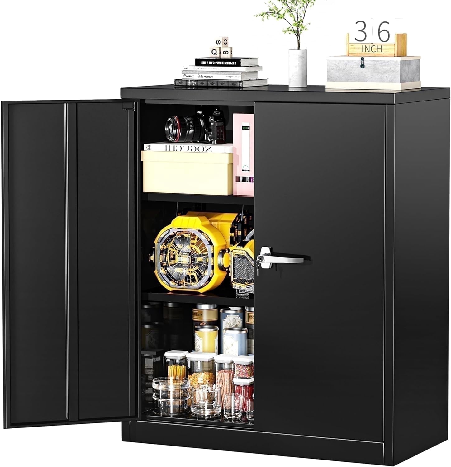 Large Metal Storage Cabinet with 2 Shelves, Locking Doors for Office ...